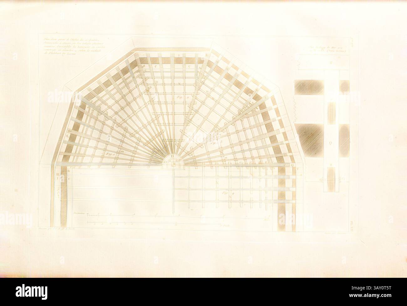 A detailed architectural blueprint featuring a geometric design ...