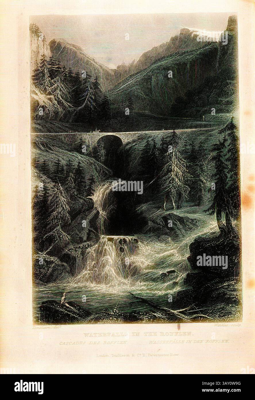 A scenic landscape featuring a waterfall cascading down rocky terrain ...