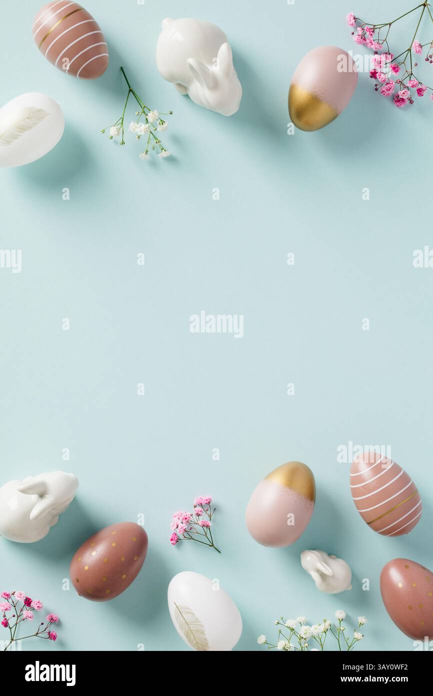 Happy Easter vertical banner design with Easter eggs, bunnies, flowers ...