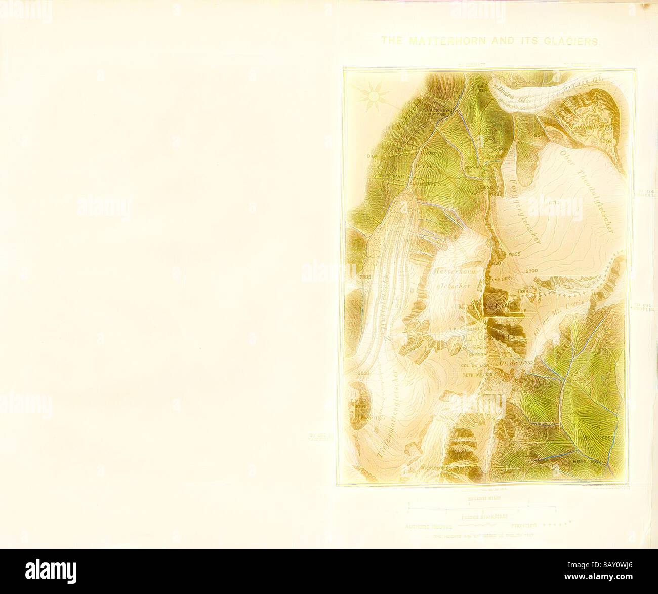 A detailed topographic map of the Matterhorn and its surrounding ...