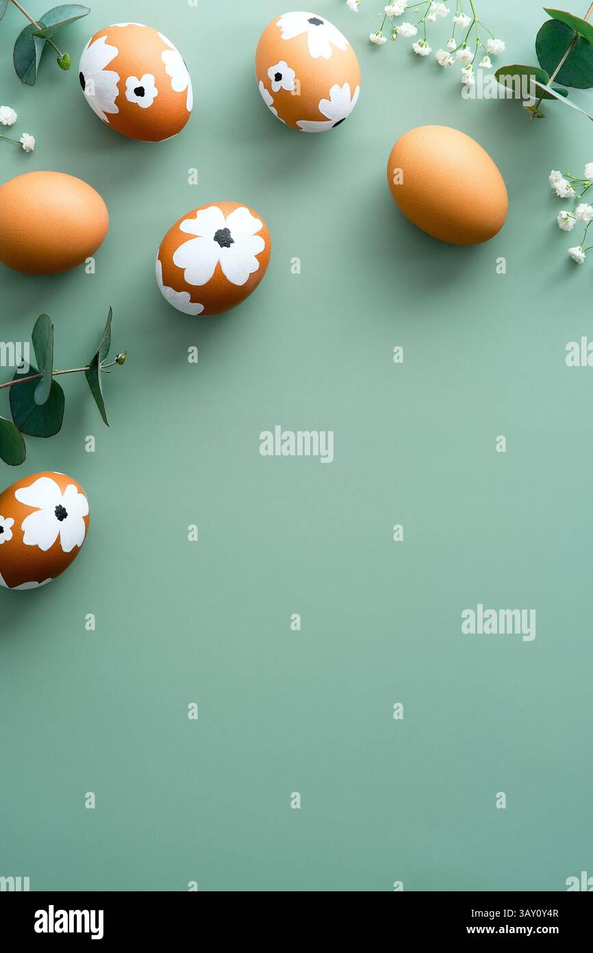 Happy Easter vertical banner design. Easter eggs decorated with flowers ...