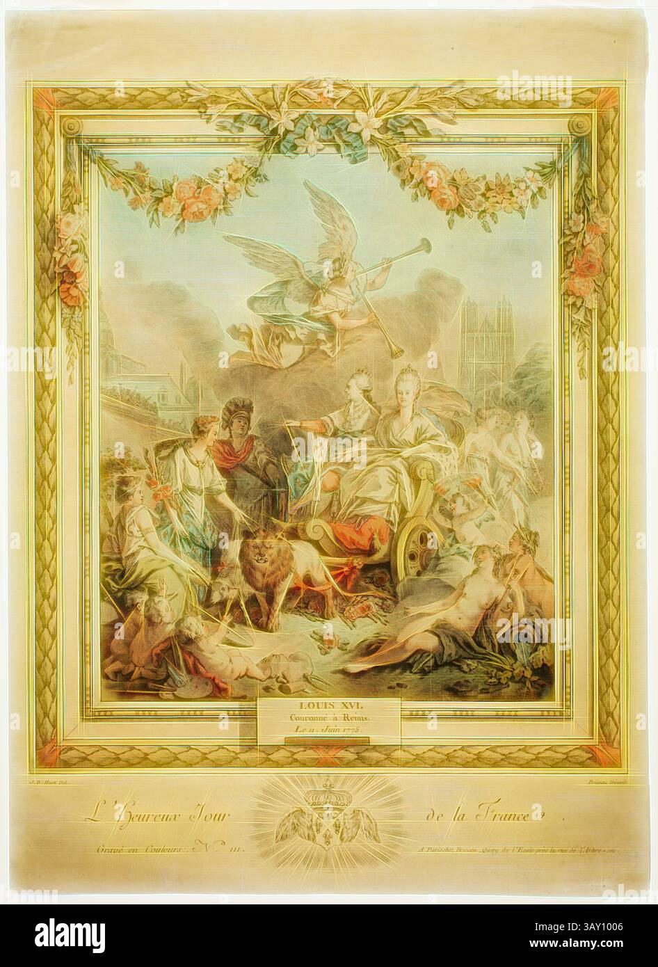 A grand allegorical scene featuring Louis XVI, surrounded by figures ...