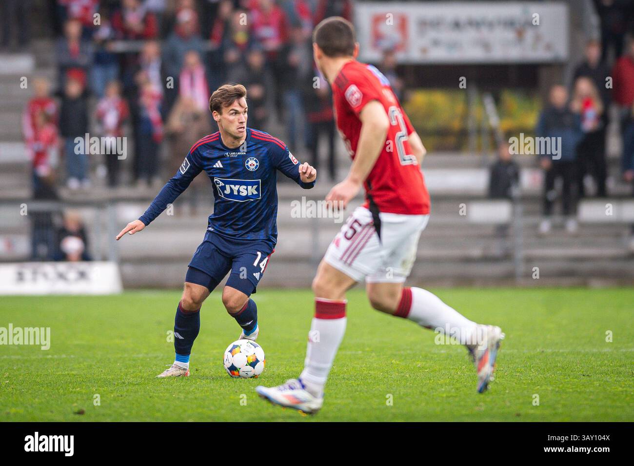 Vejle, Denmark. 21st Apr, 2025. Sofus Berger (14) of Silkeborg IF seen ...