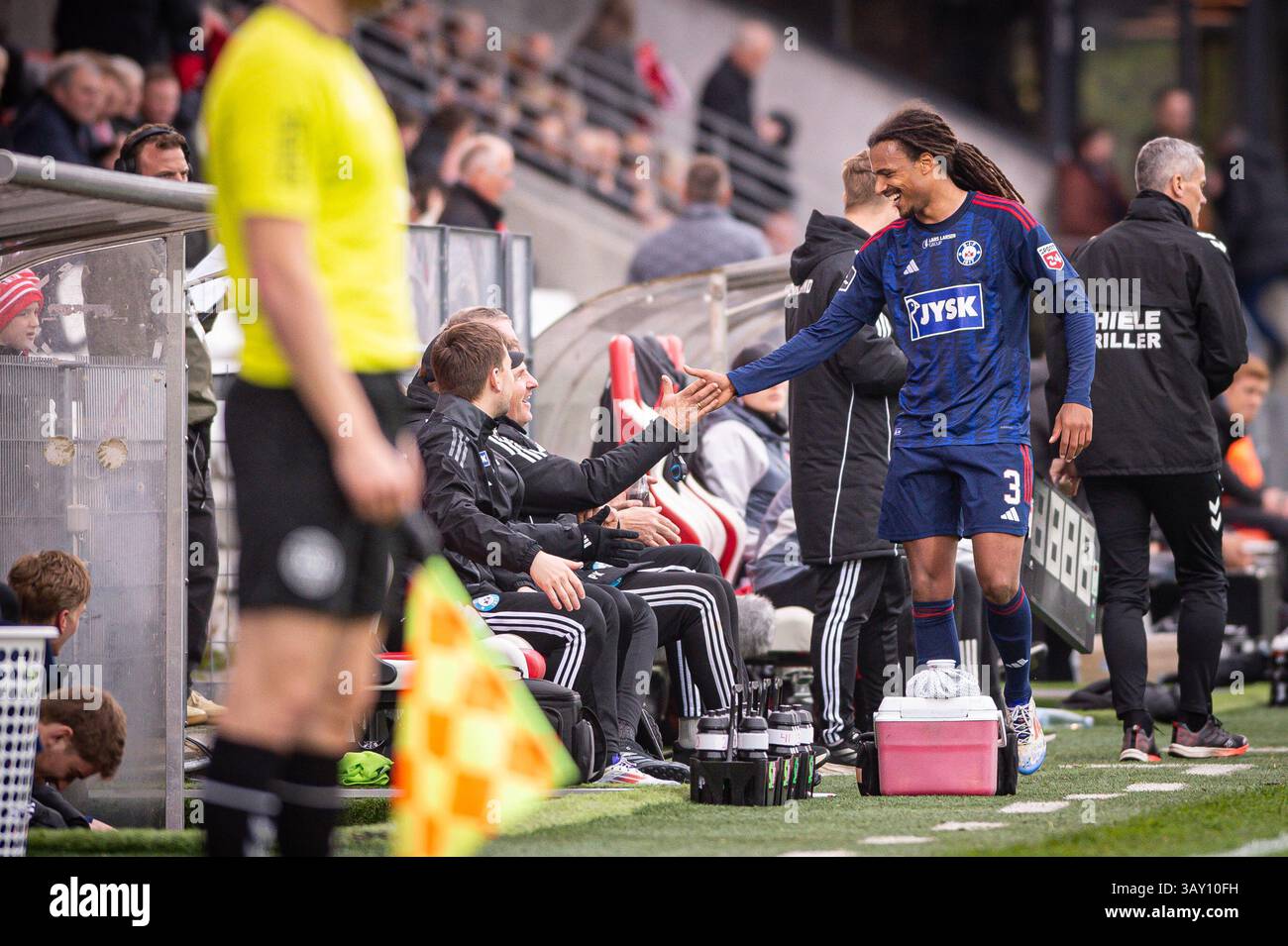 Vejle, Denmark. 21st Apr, 2025. Robin Ostrom (3) of Silkeborg IF seen ...