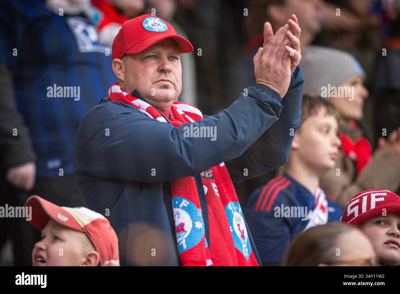 Vejle, Denmark. 21st Apr, 2025. Football fans of Silkeborg IF seen on ...