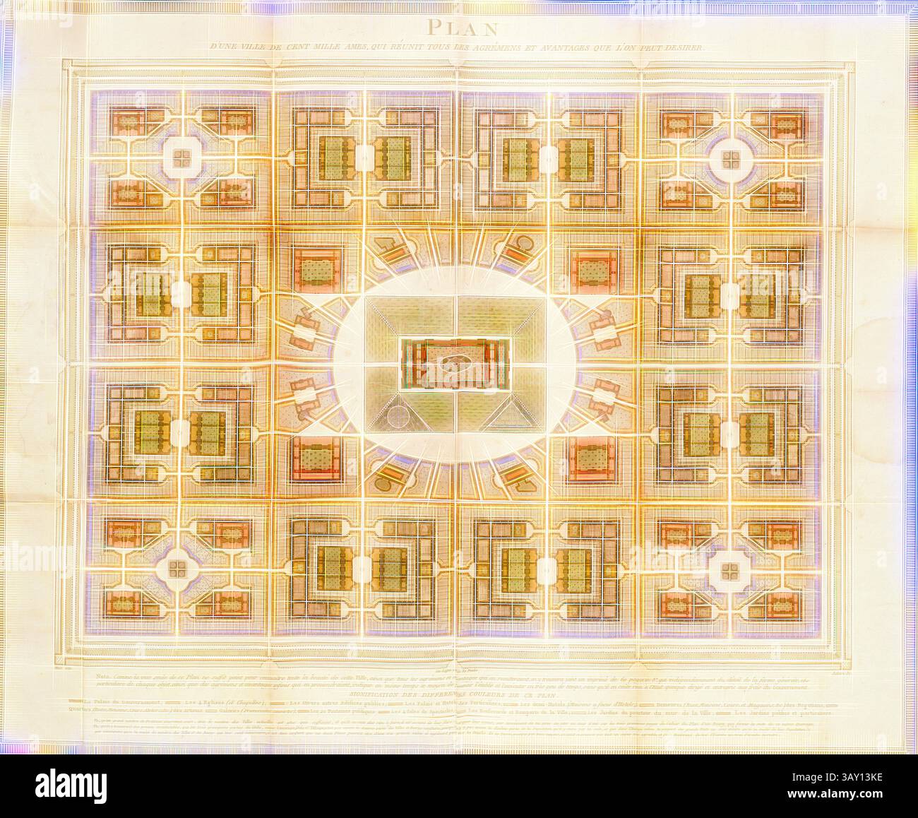A detailed architectural blueprint showcasing a symmetrical urban ...