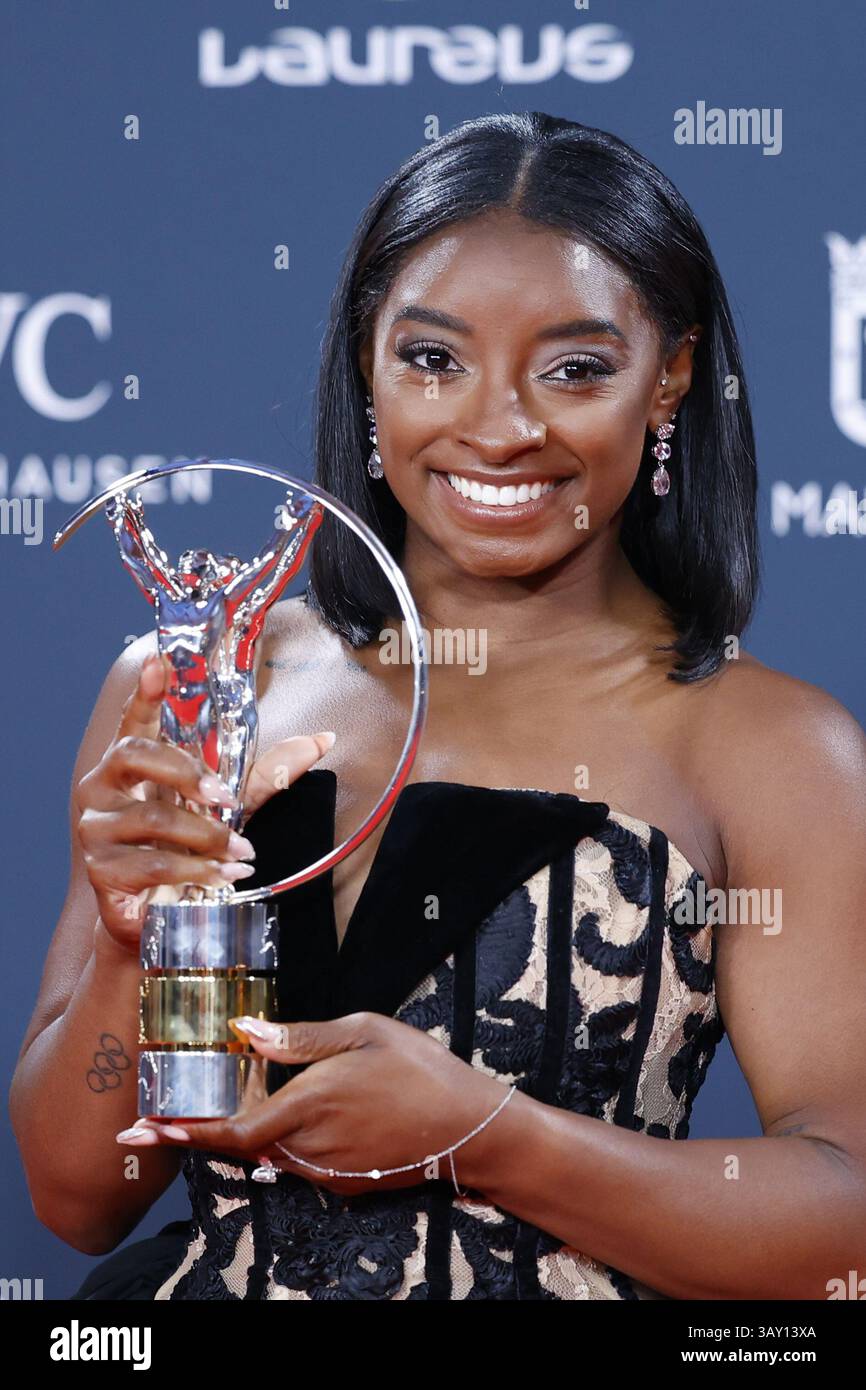 Simone Biles poses with the award during the Laureus World Sports ...