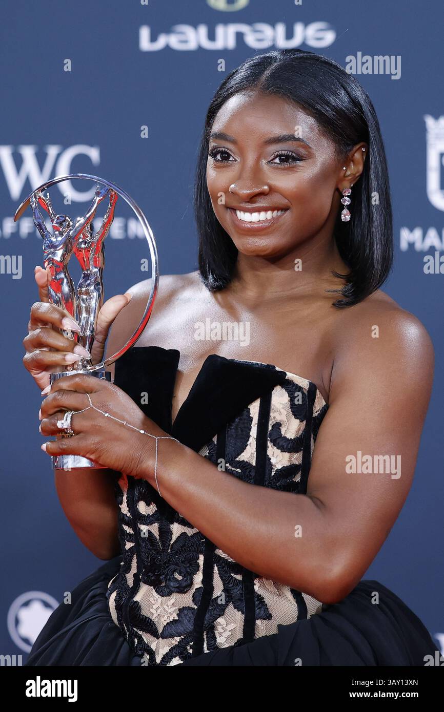 Simone Biles poses with the award during the Laureus World Sports ...