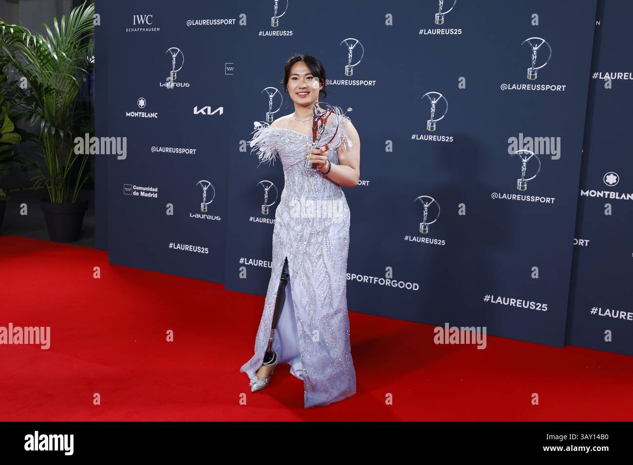 Jiang Yuyan poses with the award during the Laureus World Sports Awards ...