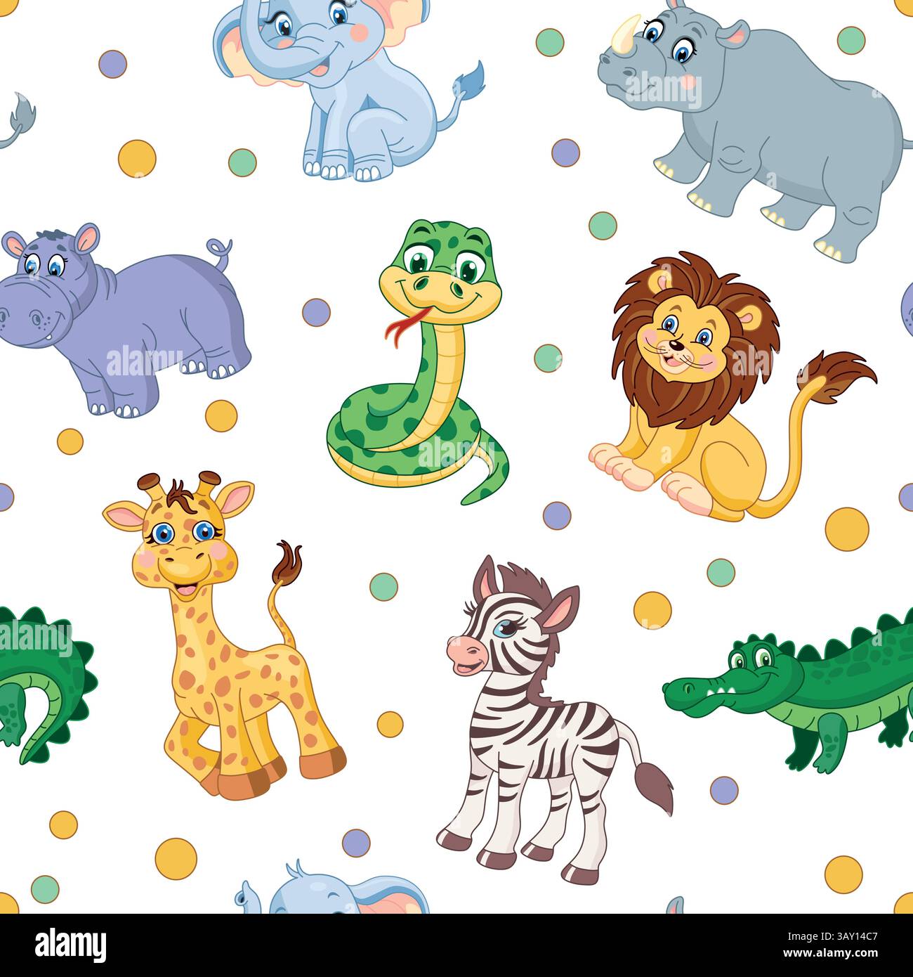 Seamless pattern with African animals. Lion, elephant, giraffe ...