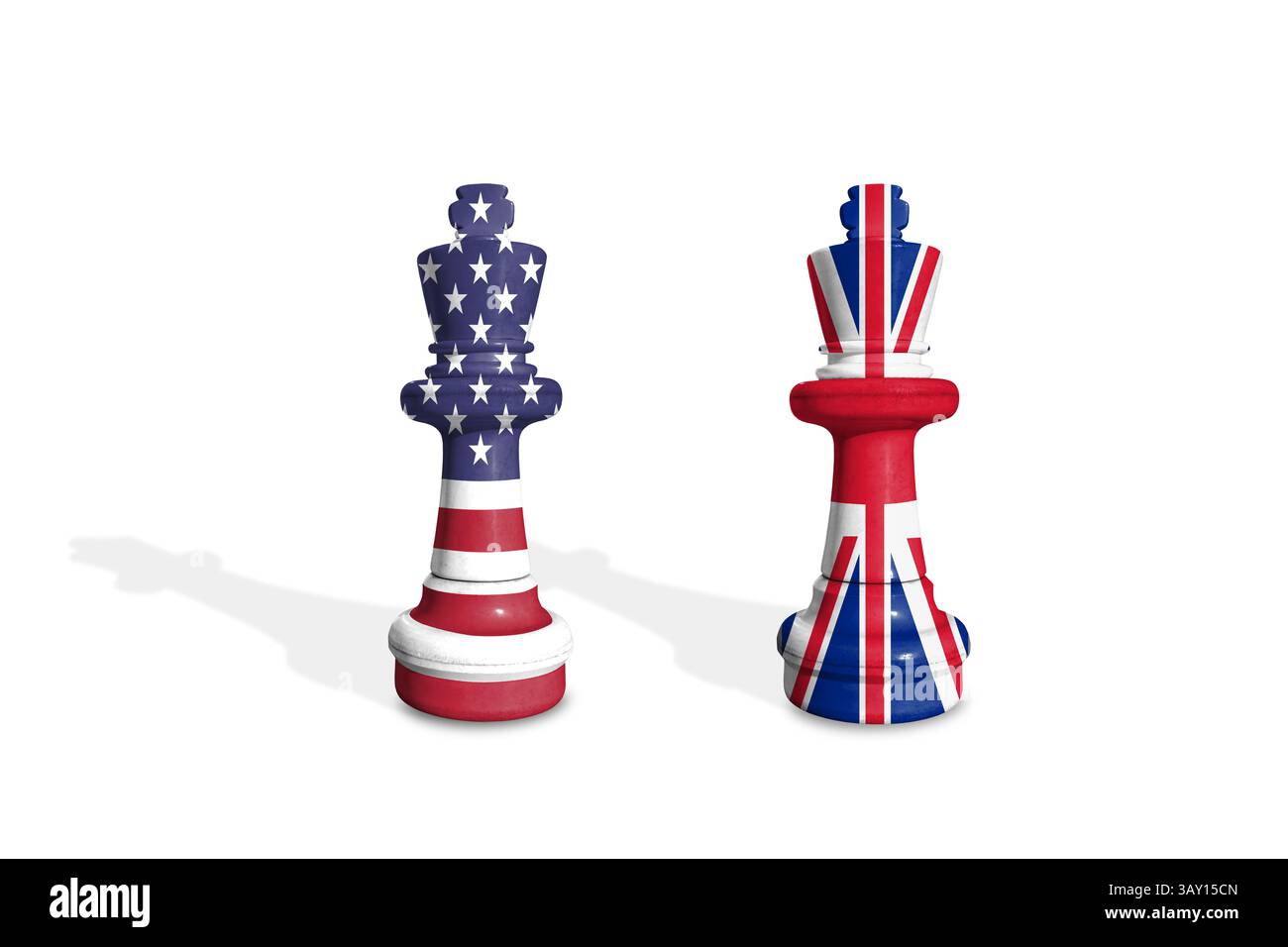 Chess made from USA and UK flags. Trade, duty, customs and tariffs war ...