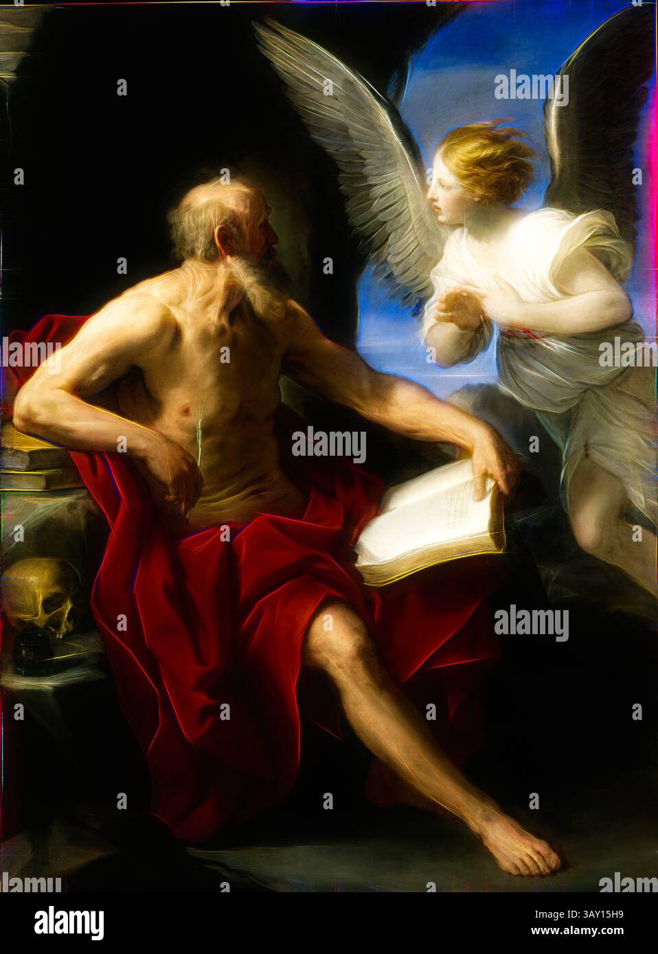 A wise figure seated with an open book, engaged in conversation with an ...