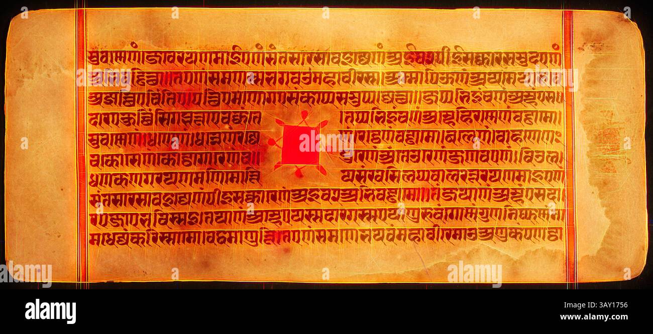 An ancient manuscript features intricate scripts and symbols, conveying ...