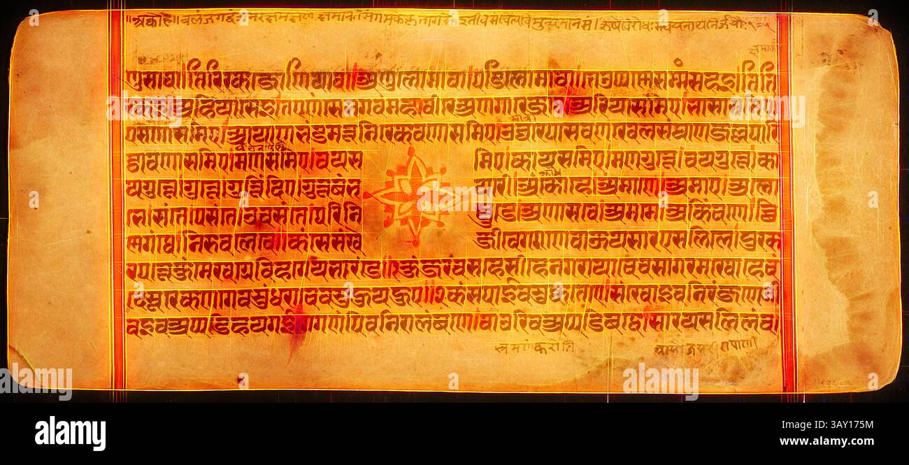 An ancient manuscript displaying intricate text written in a ...