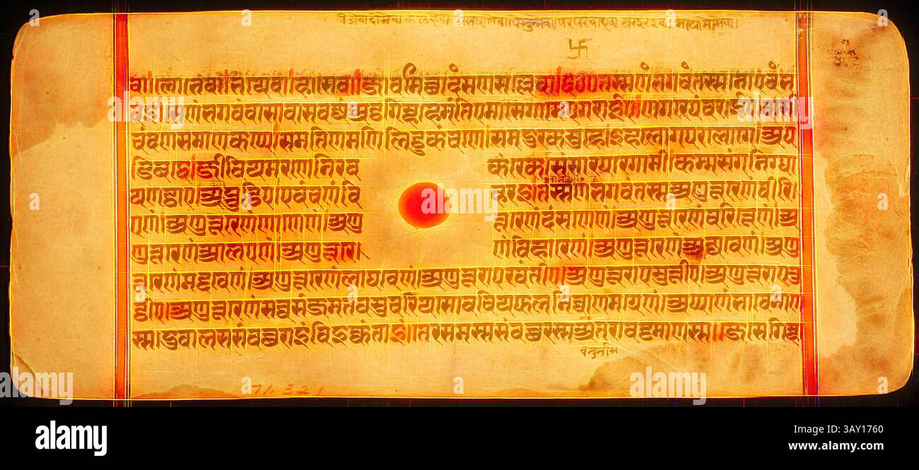 An ancient manuscript featuring intricate scripts and symbols, with a ...