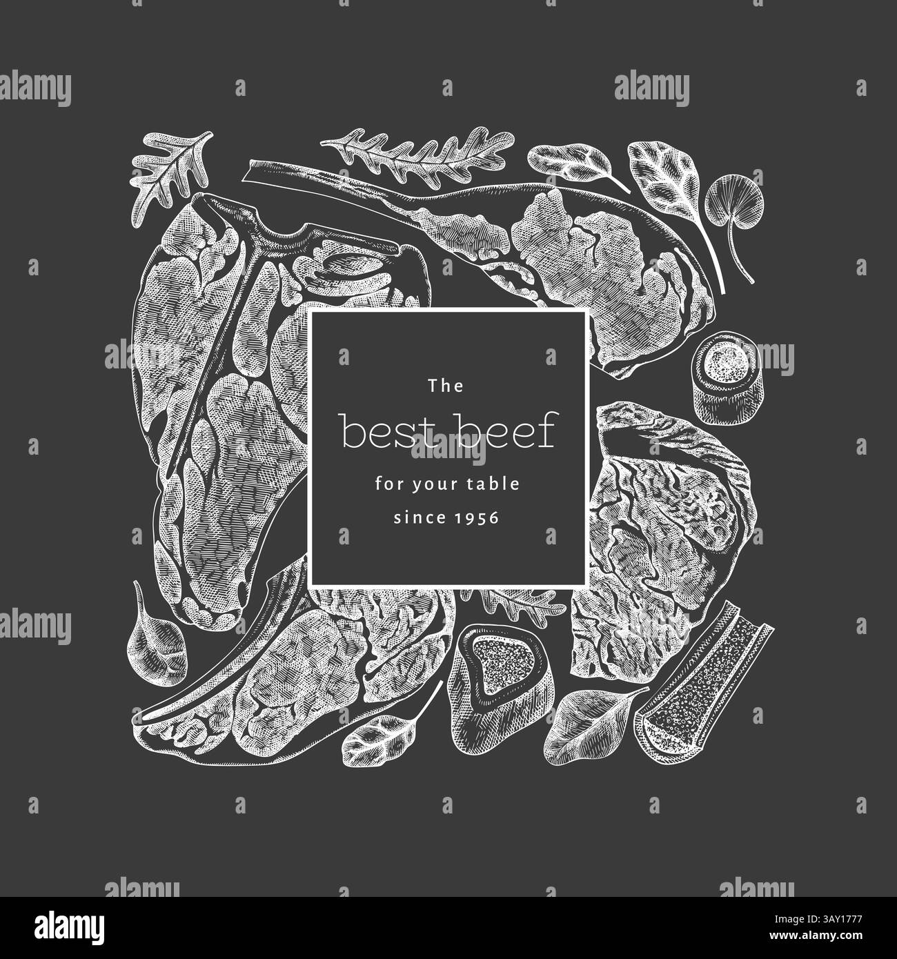 Butchery Shop Chalk Board Design Template. Vector Hand Drawn Meat ...