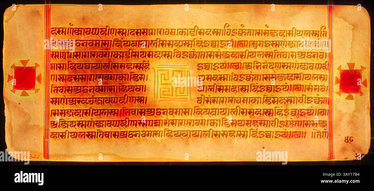 An ancient manuscript featuring intricate scripts and symbols ...