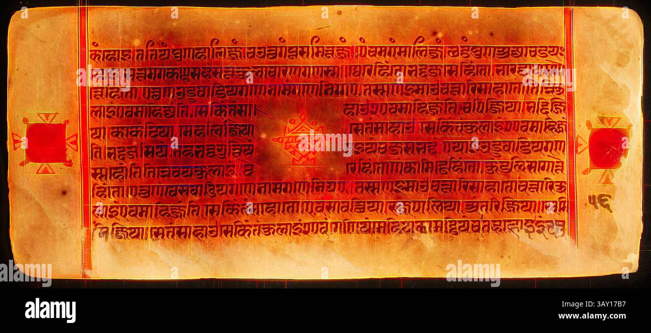 An ancient manuscript adorned with intricate script and symbols ...