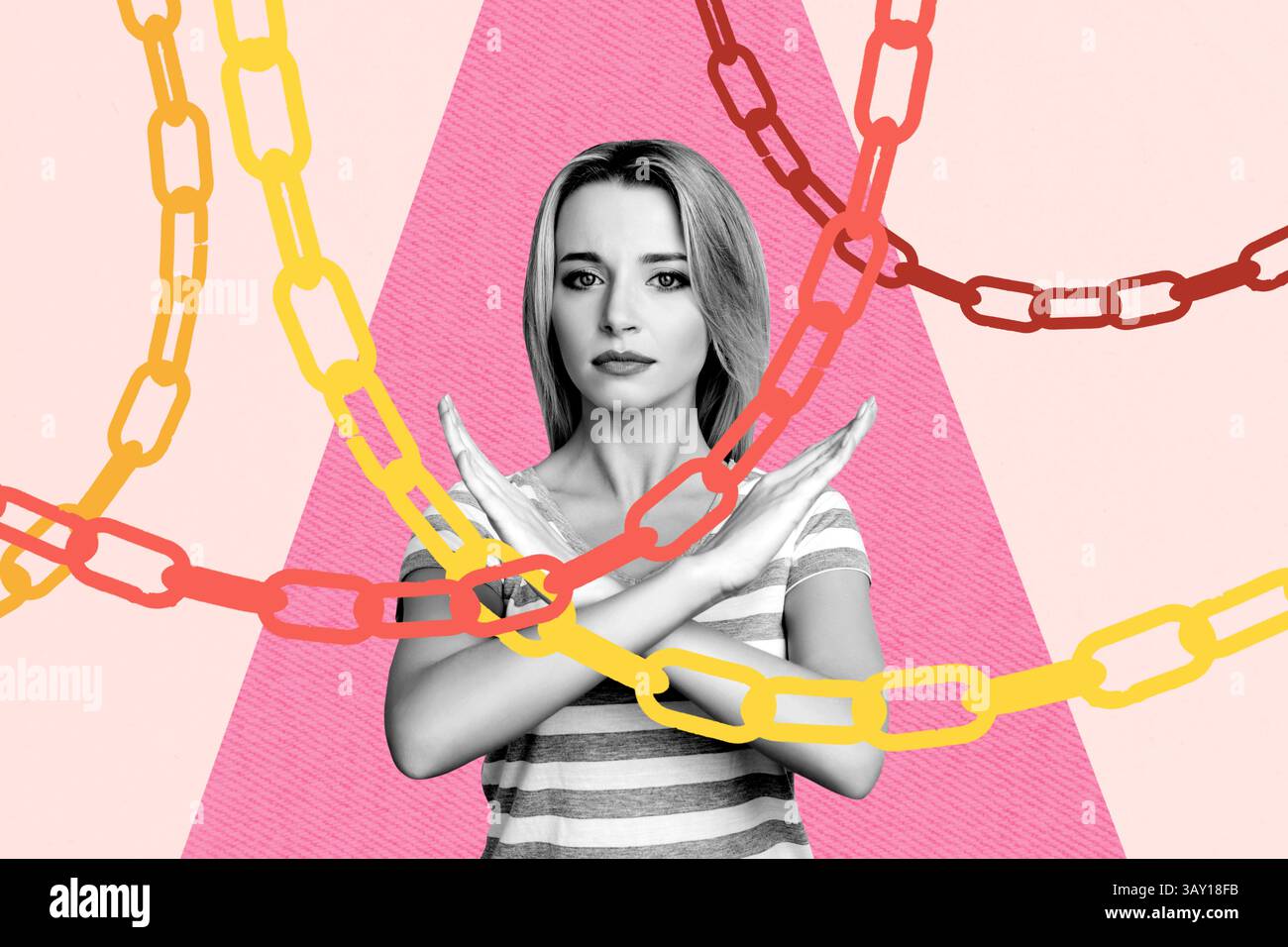 3D collage trend artwork composite poster of young lady stand cross ...