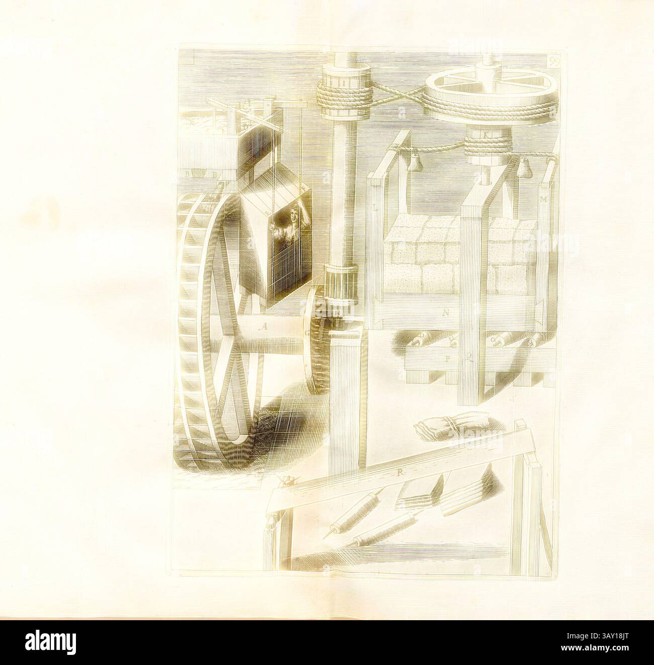 An intricate illustration of a mechanical contraption featuring large ...