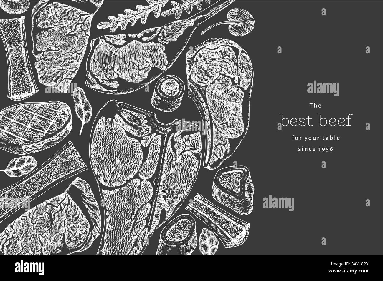 Butchery Shop Chalk Board Design Template. Vector Hand Drawn Meat ...