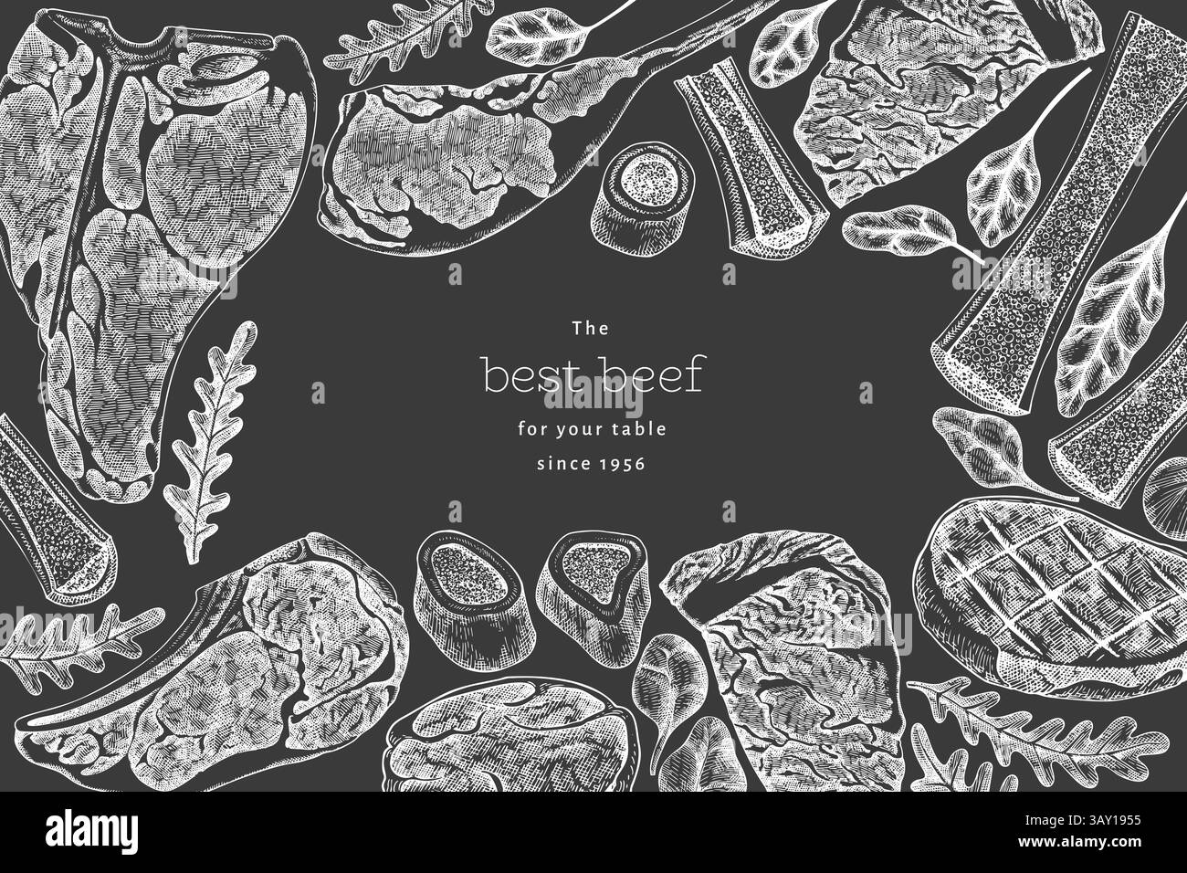 Butchery Shop Chalk Board Design Template. Vector Hand Drawn Meat ...