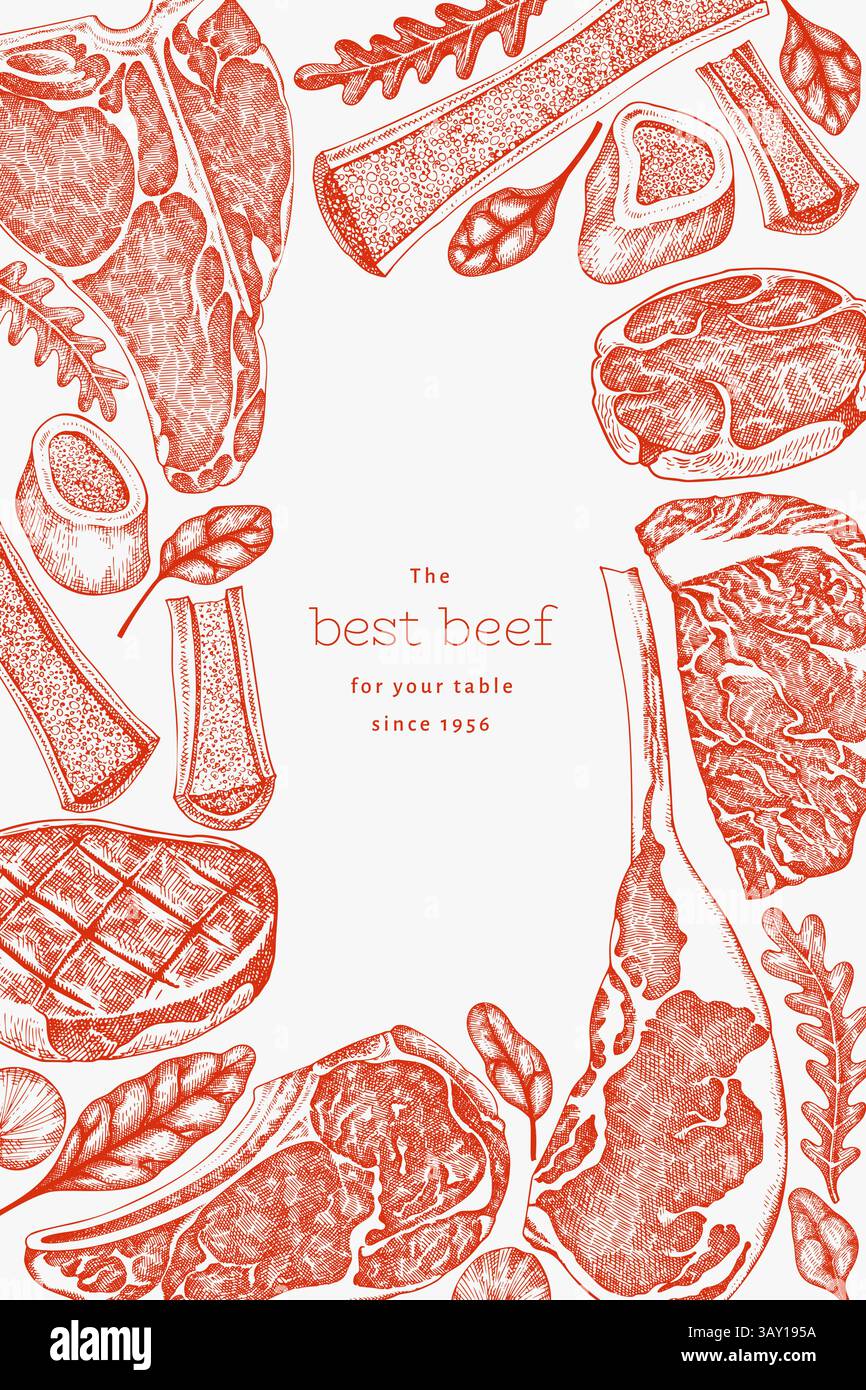 Butchery Shop Design Template. Vector Hand Drawn Meat Banner. Vintage ...