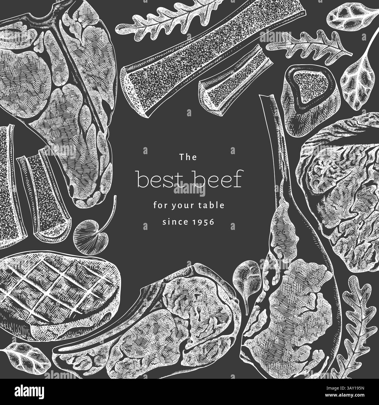 Butchery Shop Chalk Board Design Template. Vector Hand Drawn Meat ...