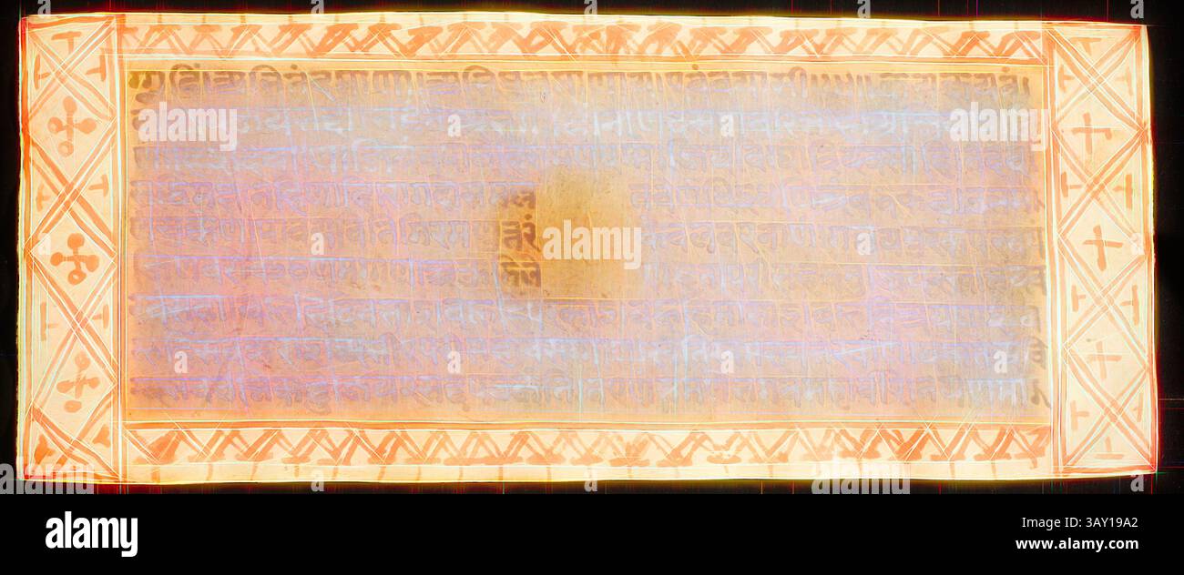 An ancient manuscript adorned with intricate scripts and symbols ...