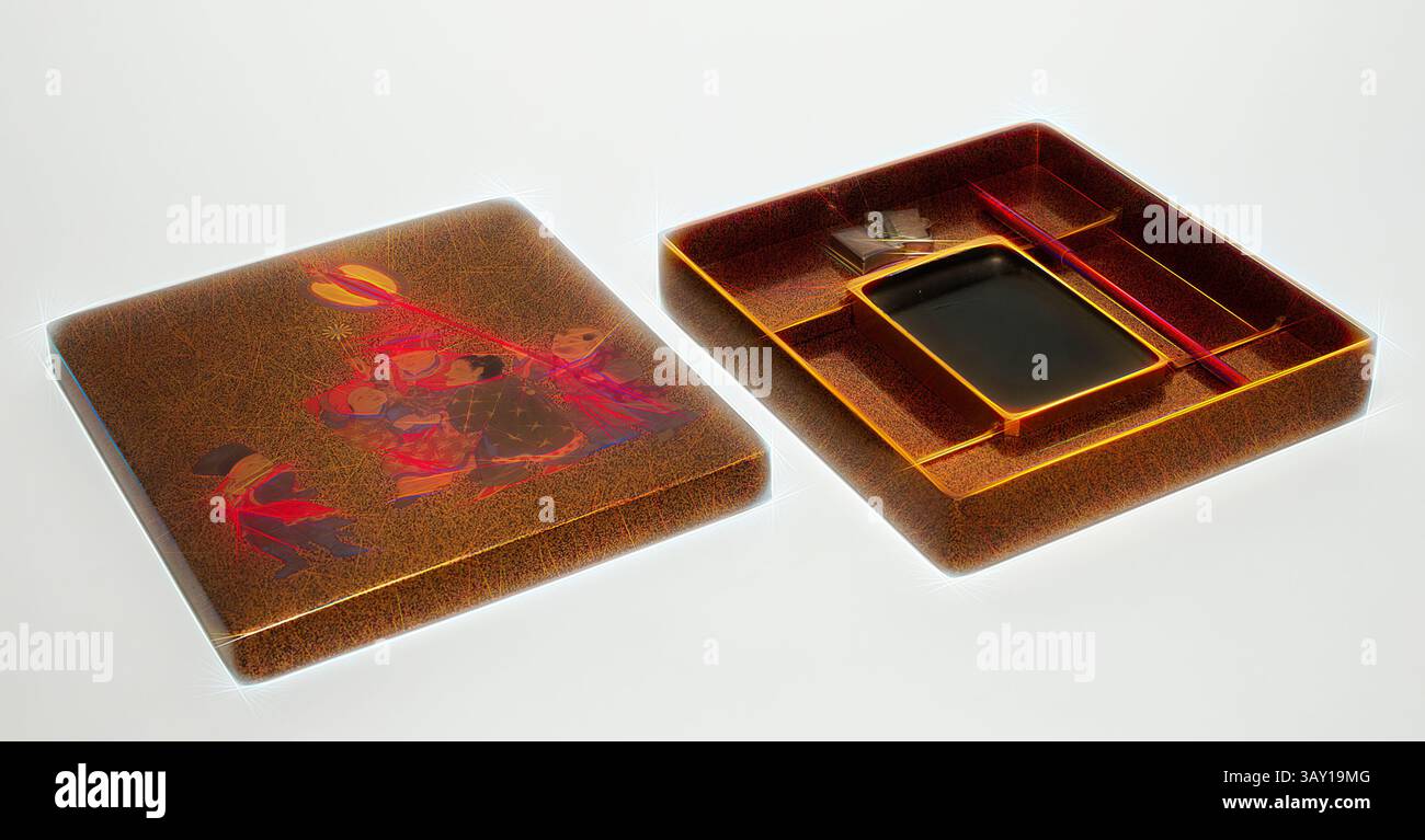 An intricately designed decorative tray featuring vibrant illustrations ...