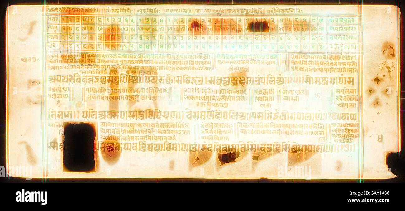 An aged manuscript features text in a script, showcasing intricate ...