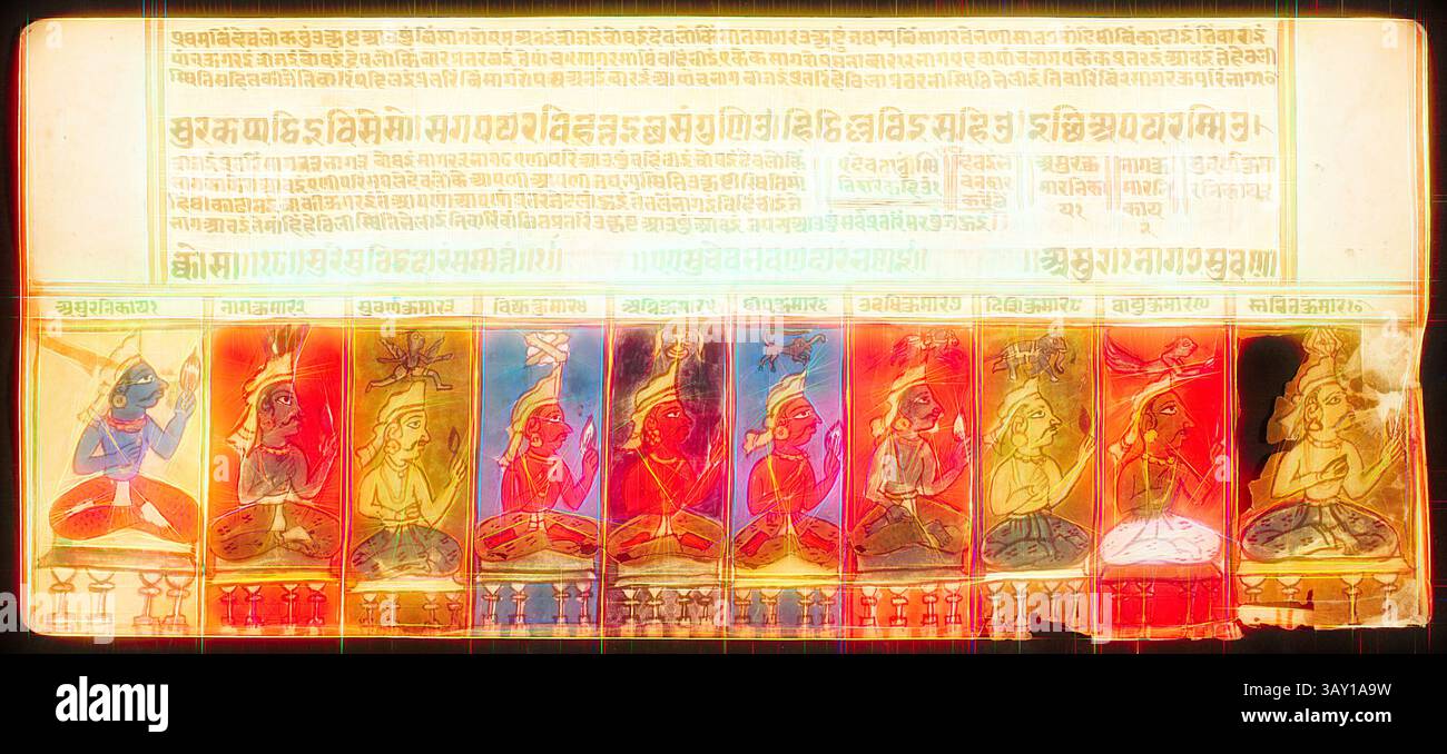 A series of intricate illustrations depicting various Hindu deities ...