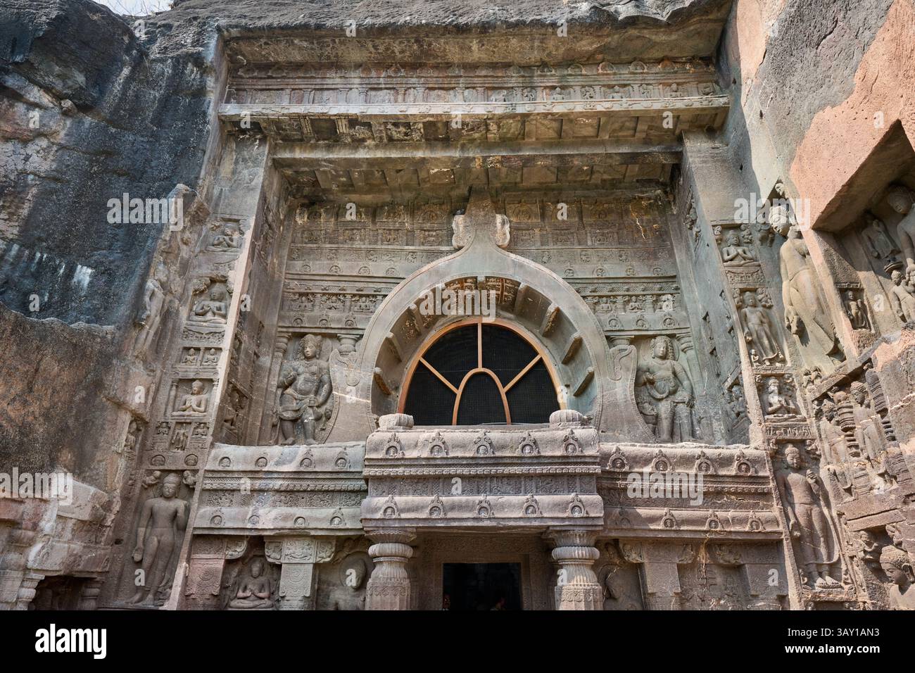 Ajanta caves, facade of cave 19, Aurangabad, India, Asia Stock Photo ...