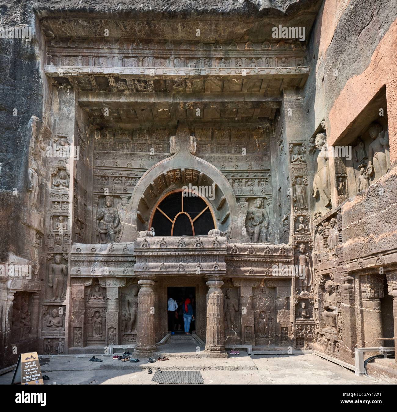 Ajanta caves, facade of cave 19, Aurangabad, India, Asia Stock Photo ...