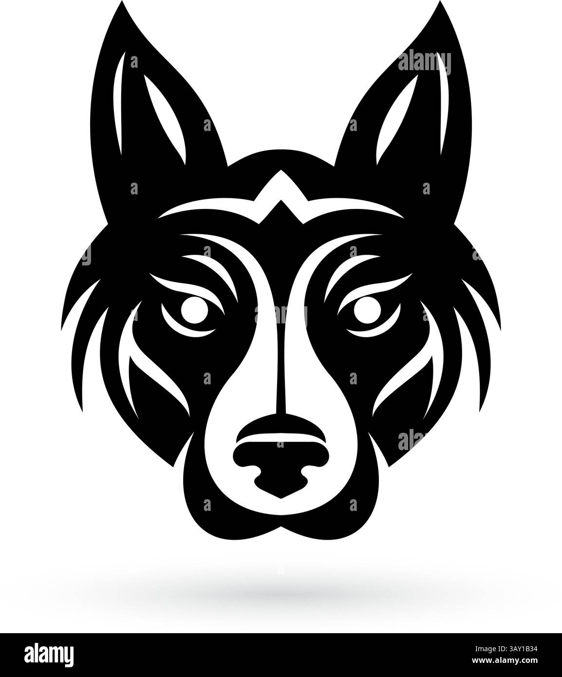 Black dog head design with tribal face logo on white background. Mystic ...