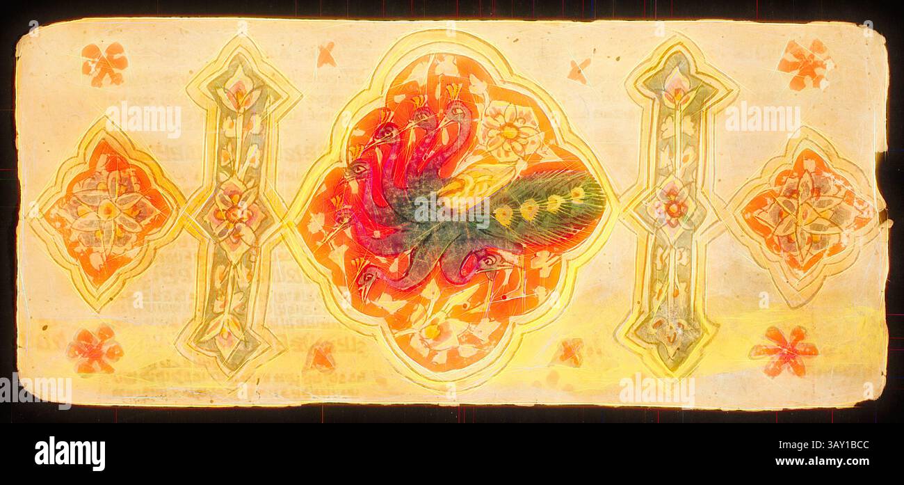 A vibrant artwork featuring intricate patterns and a central motif of a ...