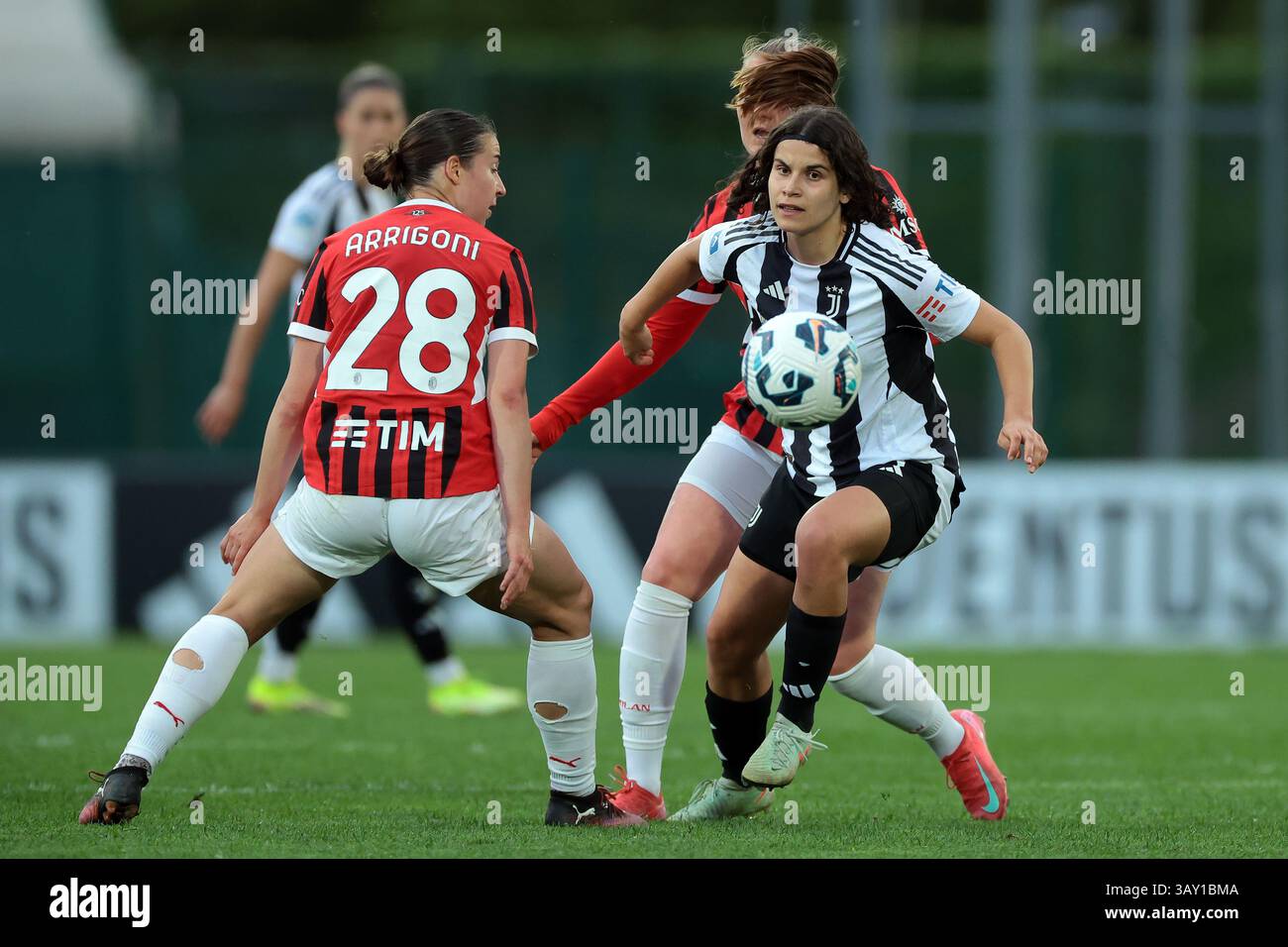 Biella, Italy, 18th April 2025. Eva Schatzer of Juventus controls the ...