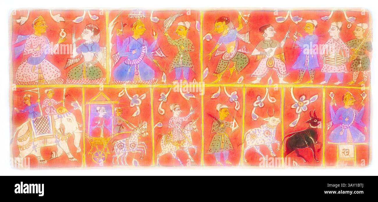 A vibrant depiction of various scenes from traditional folklore ...