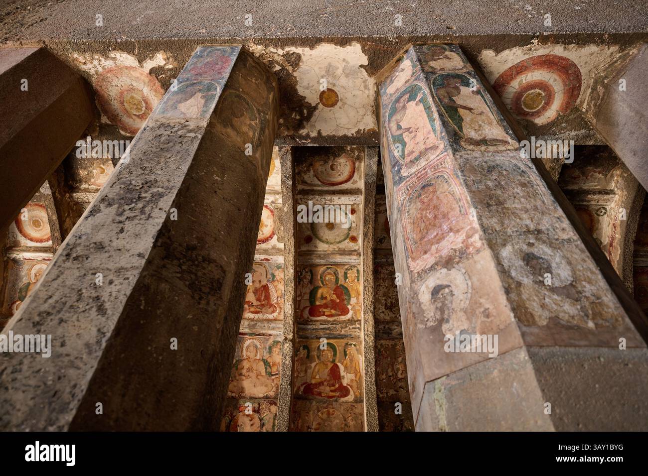 Ajanta caves, interior shot of Cave No. 10, Aurangabad, India, Asia ...