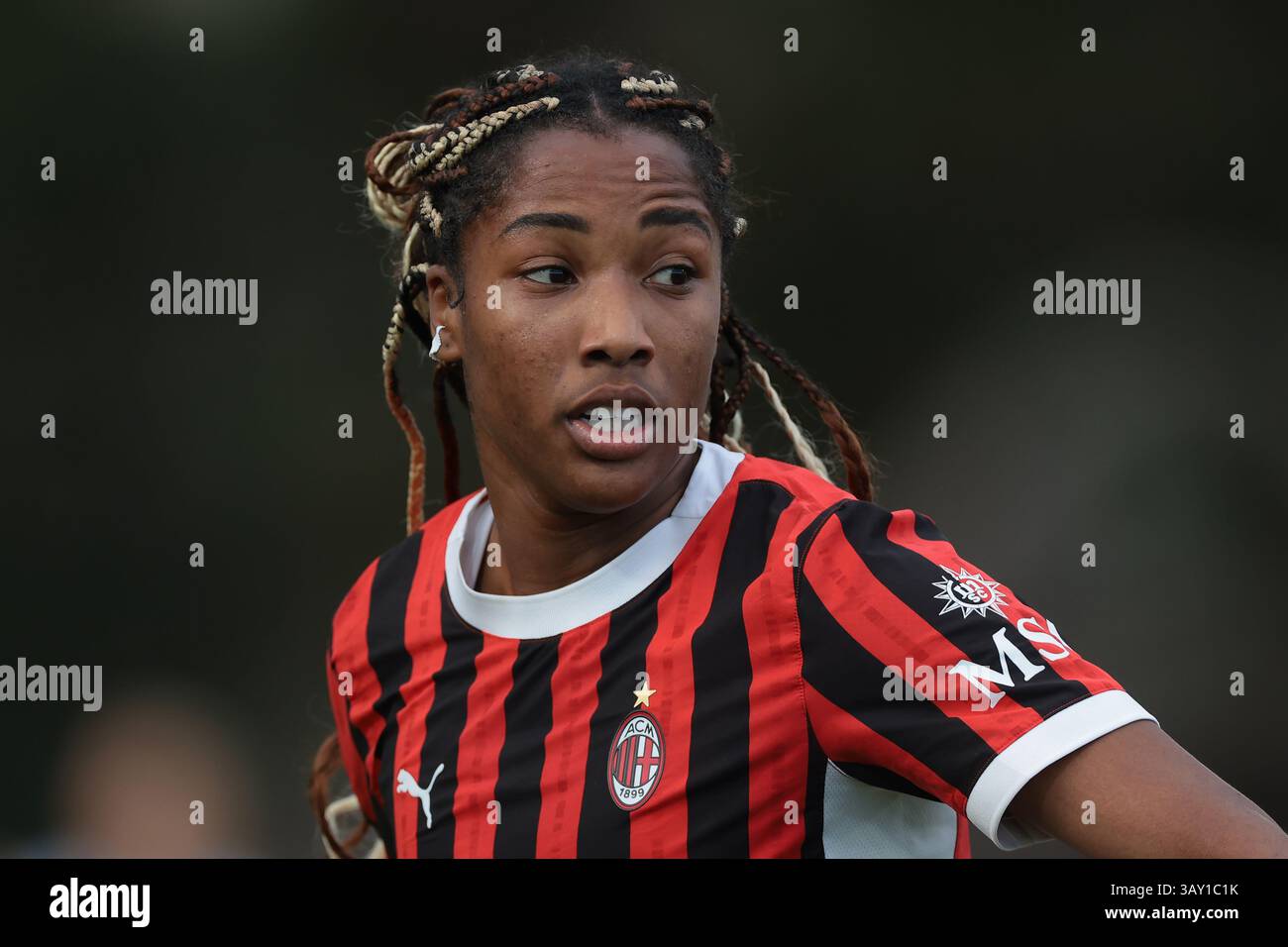 Biella, Italy. 18th Apr, 2025. Chante-Mary Dompig of AC Milan looks on ...