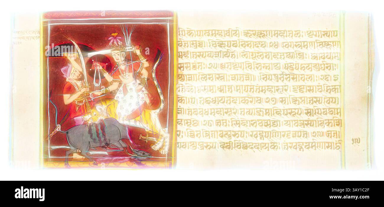 A vibrant depiction of deities engaging in a ceremonial ritual ...