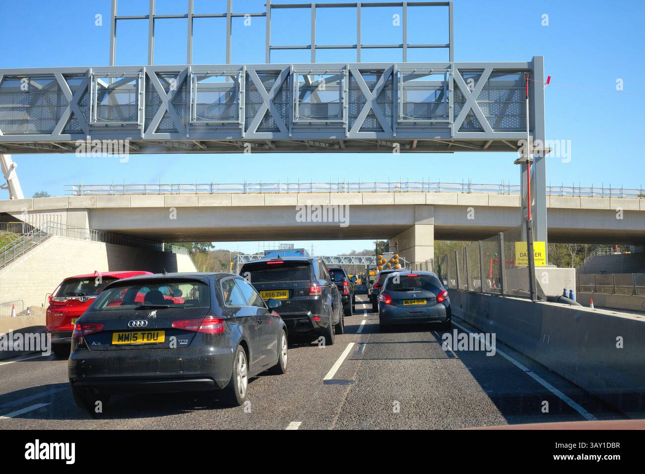 Stationary traffic on the A3 at Wisley approaching the roadworks at ...