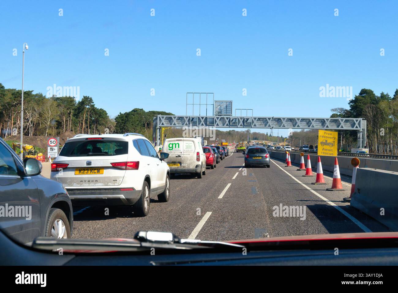 Stationary traffic on the A3 at Wisley approaching the roadworks at ...