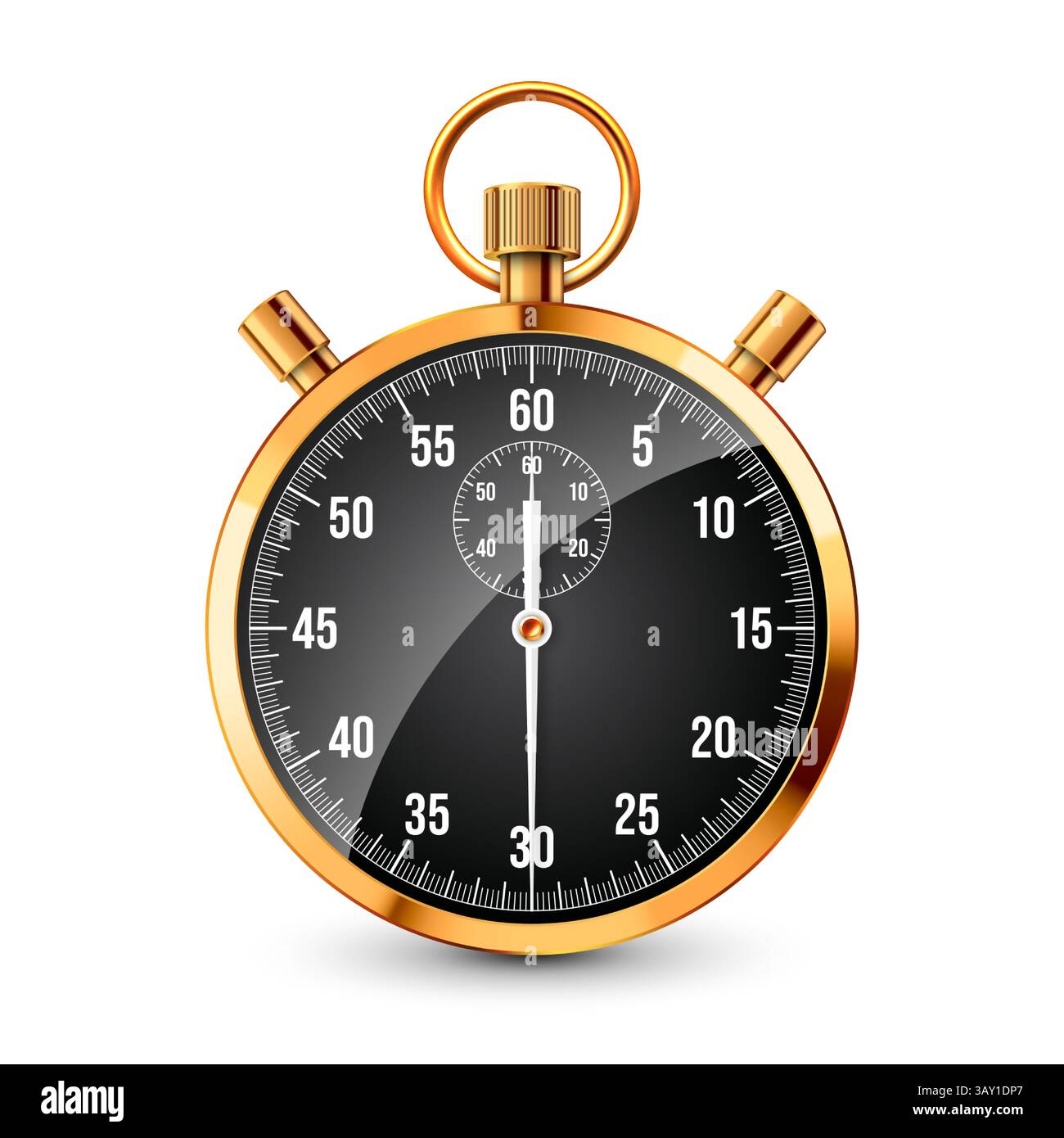 Realistic classic stopwatch. Shiny golden metal chronometer, time ...
