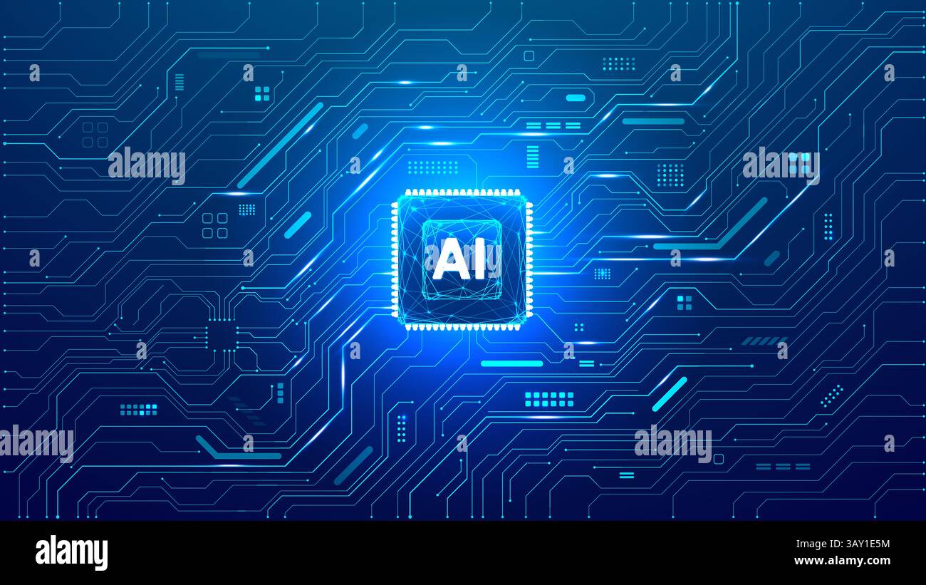 Technology background. Abstract tech blue backdrop. AI chip Stock ...