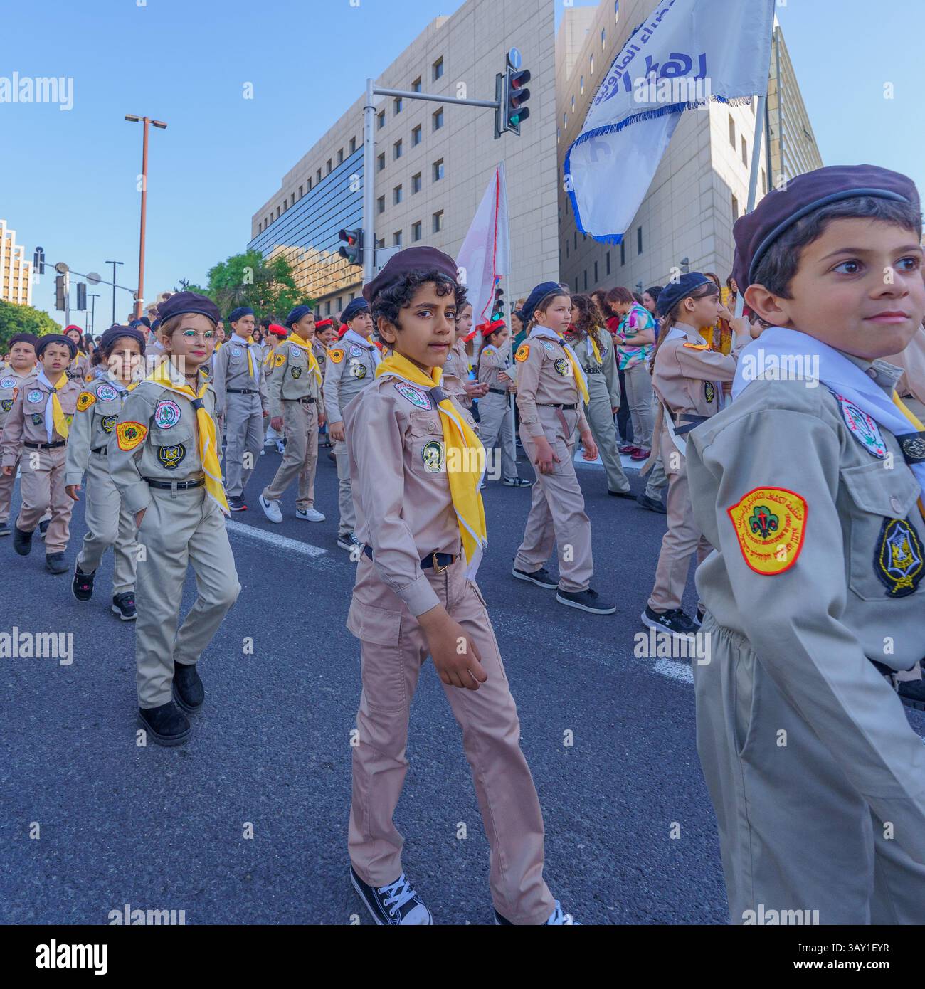 Haifa, Israel - April 19, 2025: Local Arab Orthodox Christians scouts ...