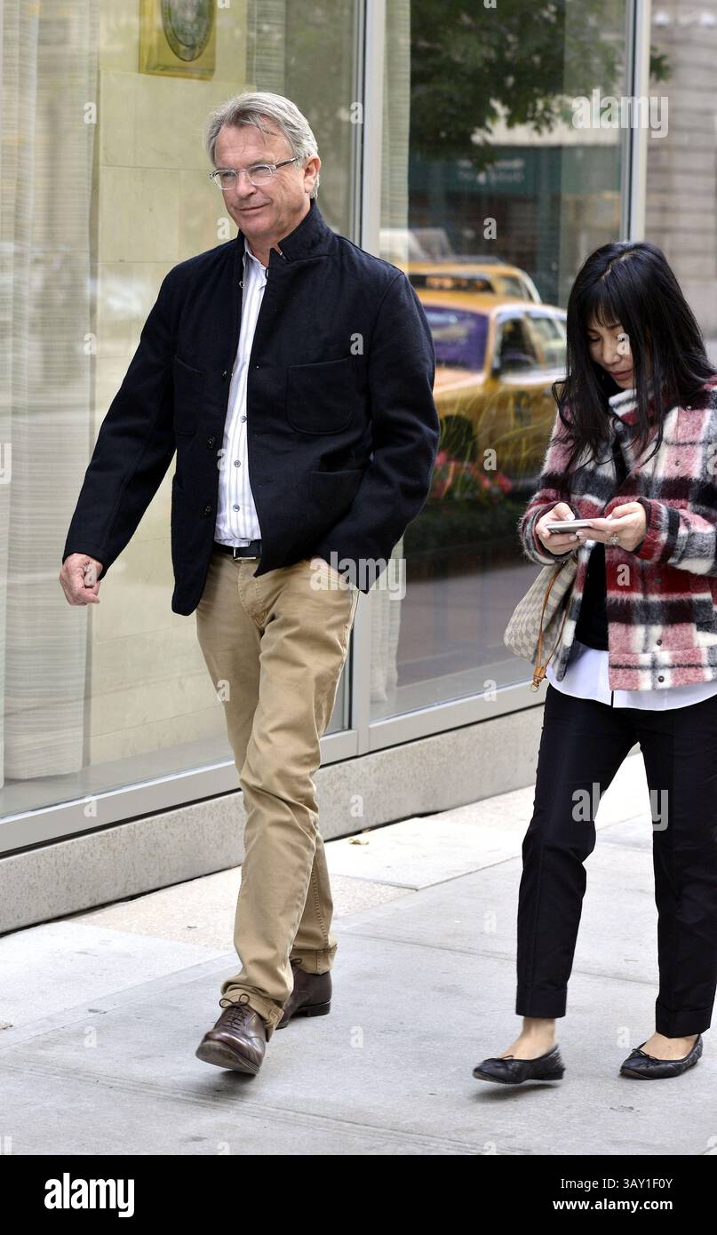 Sam Neill out and about with his wife Noriko Watanabe in Soho, New York ...