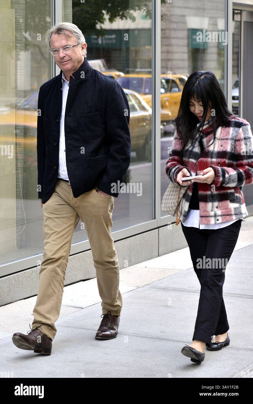 Sam Neill out and about with his wife Noriko Watanabe in Soho, New York ...
