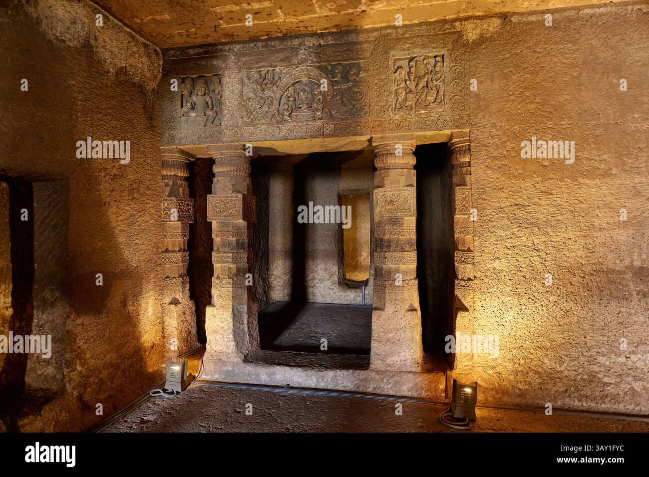 Ajanta caves, interior shot of cave 21, Aurangabad, India, Asia Stock ...
