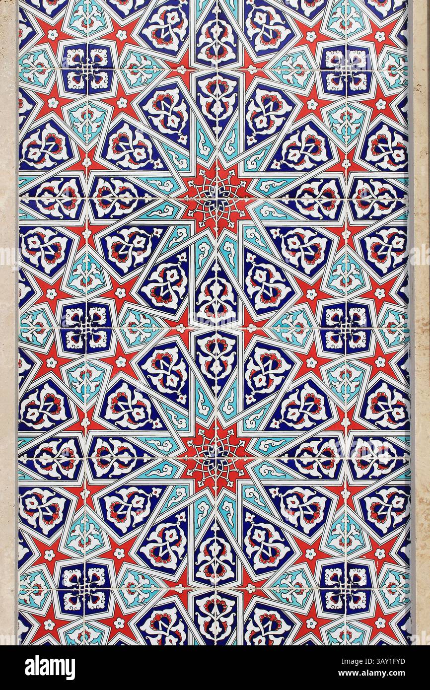 A tile panel consisting of plant and geometric motifs. The panel is an ...